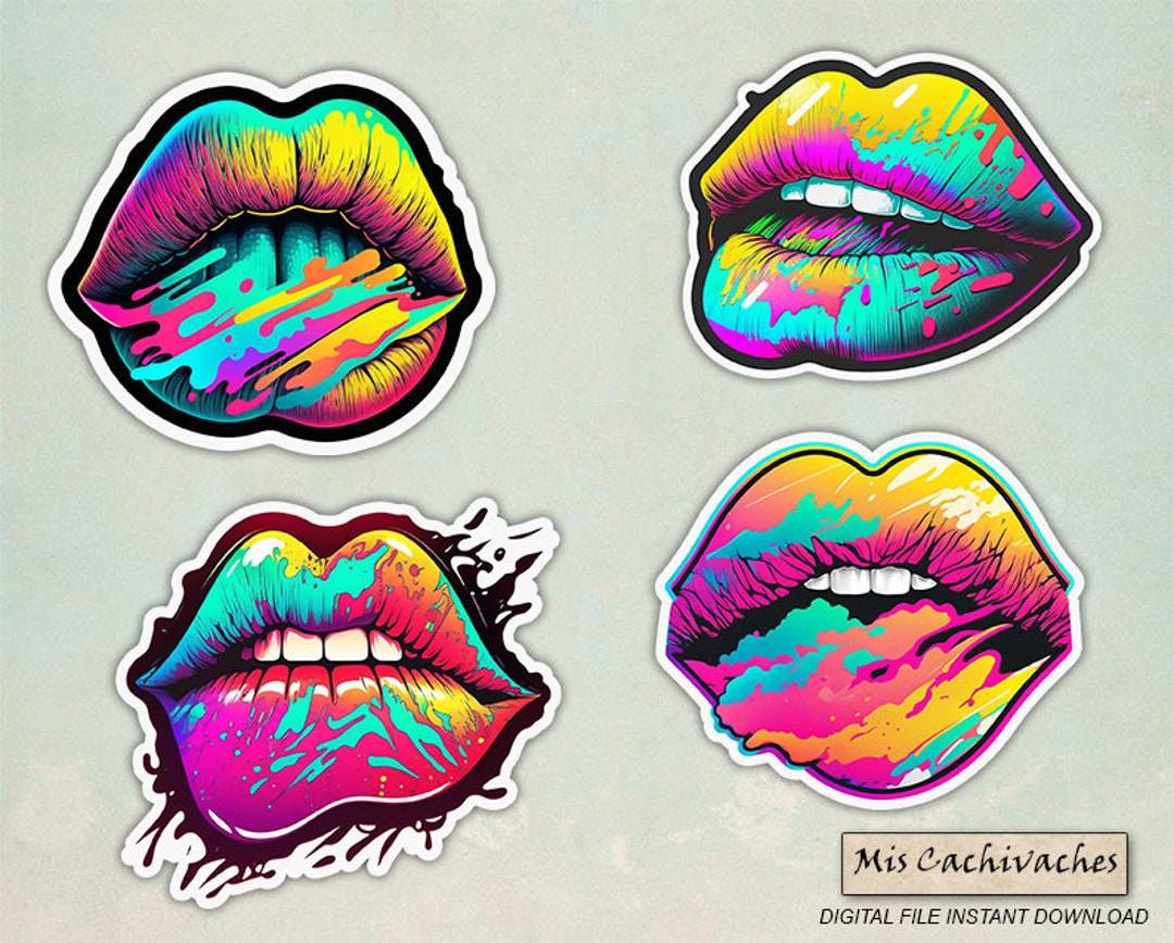 Retro Wave Lips Clipart File Types: Png and Jpg Digital - Etsy