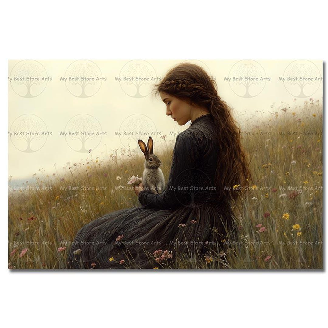 Ostara Goddess Art Print | Eostre Spring Deity Poster | Moody Witchy ...