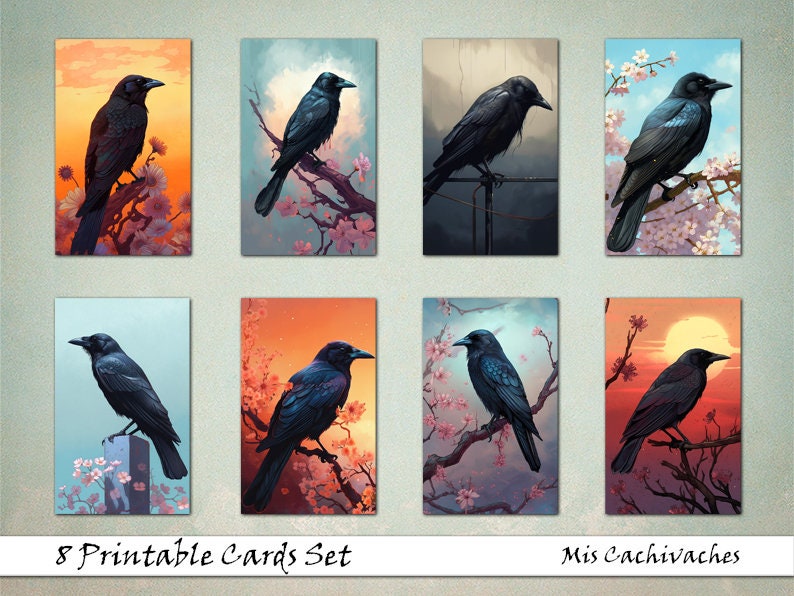 Crow Cards Junk Journal Digital Download Printable Cards - Etsy
