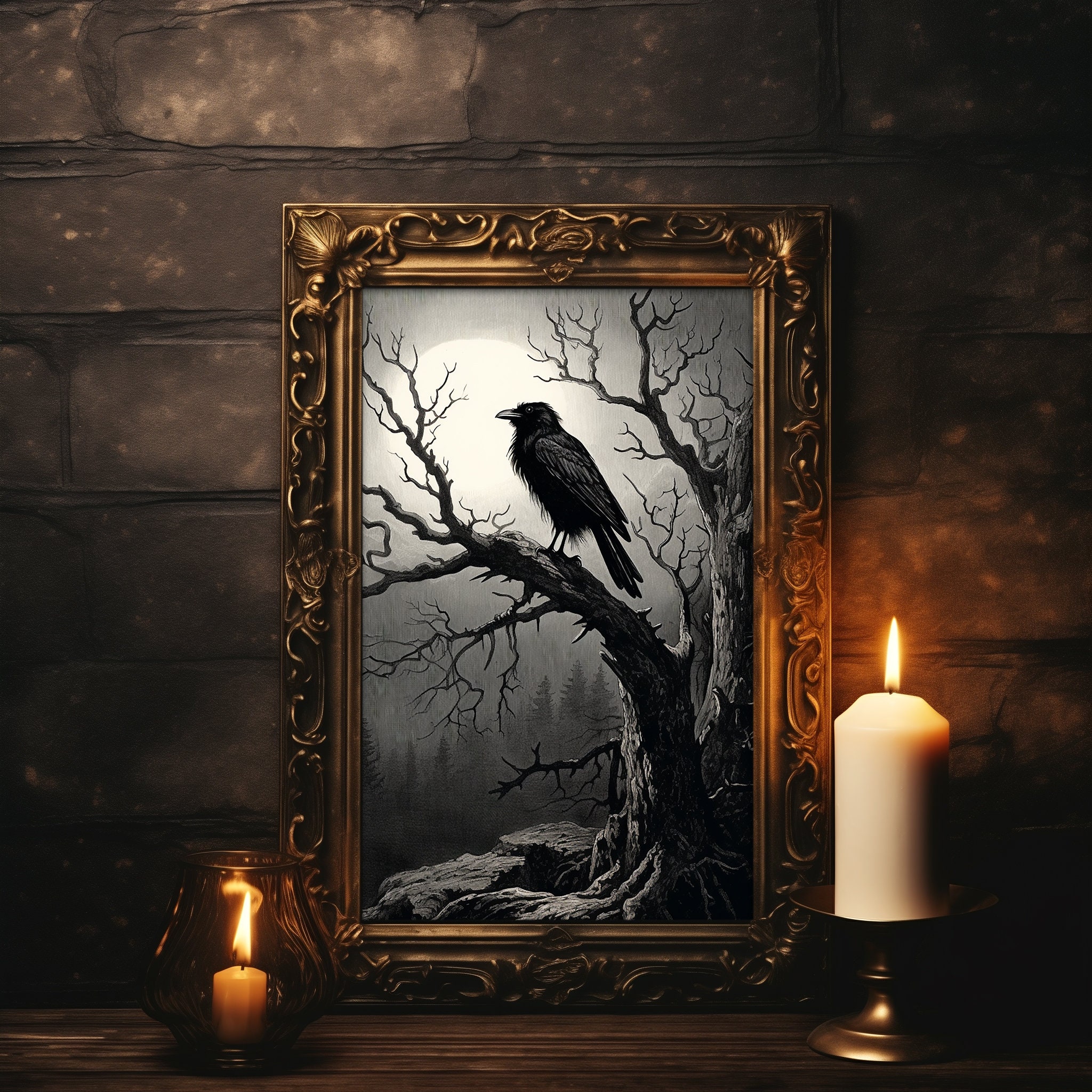 Raven Enchantment Print Gothic Crow Wall Print for Magical Home Decor ...