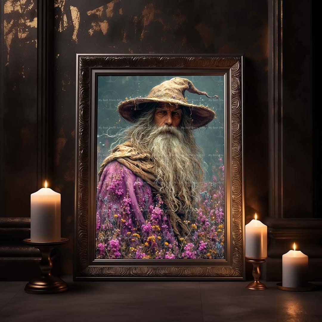 Purple Wizard Art Print Fantasy Poster, Cottagecore Picture, Folklore ...