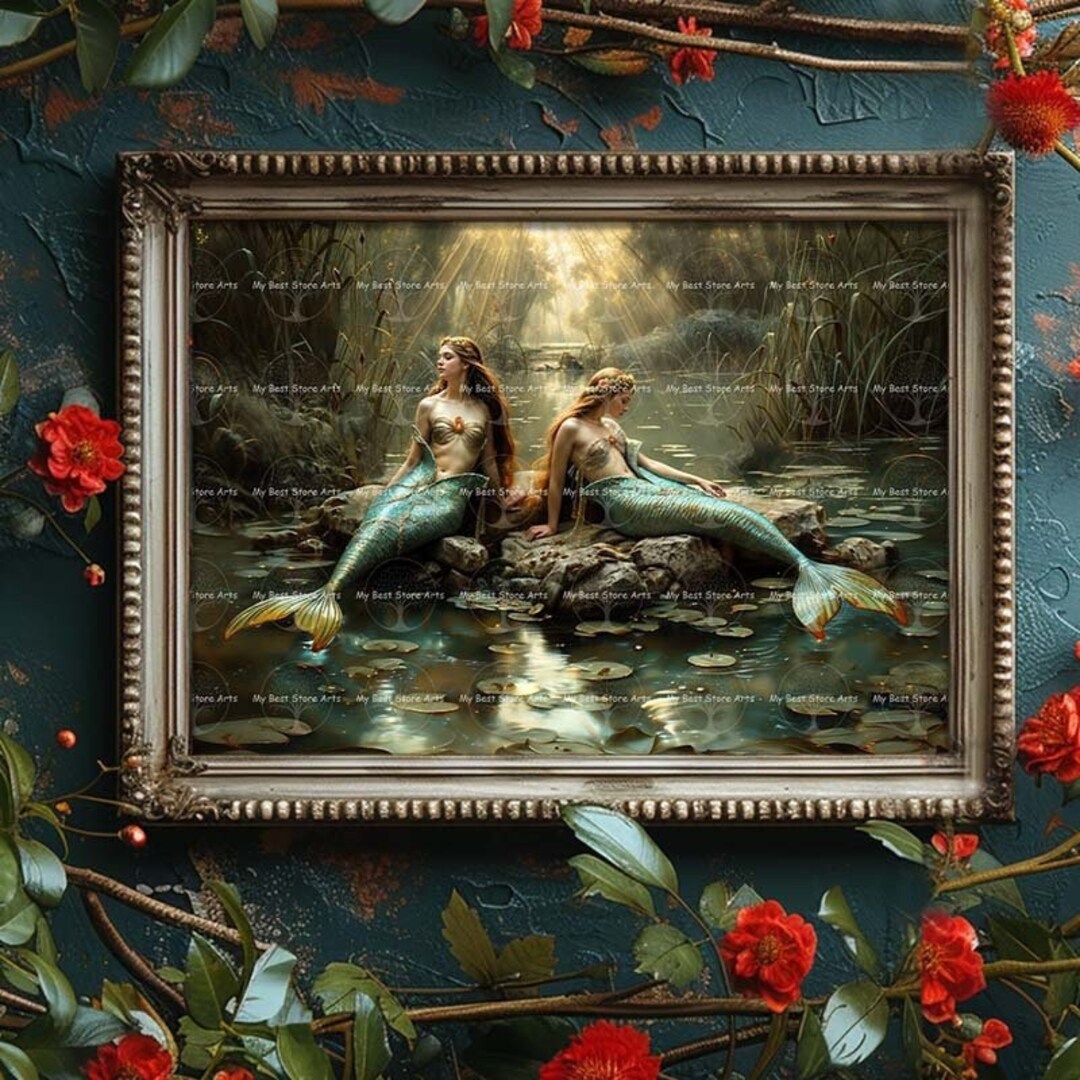 Mermaids of the Pond Art Print Fairytale Fantasy Wall Decor, Friendship ...