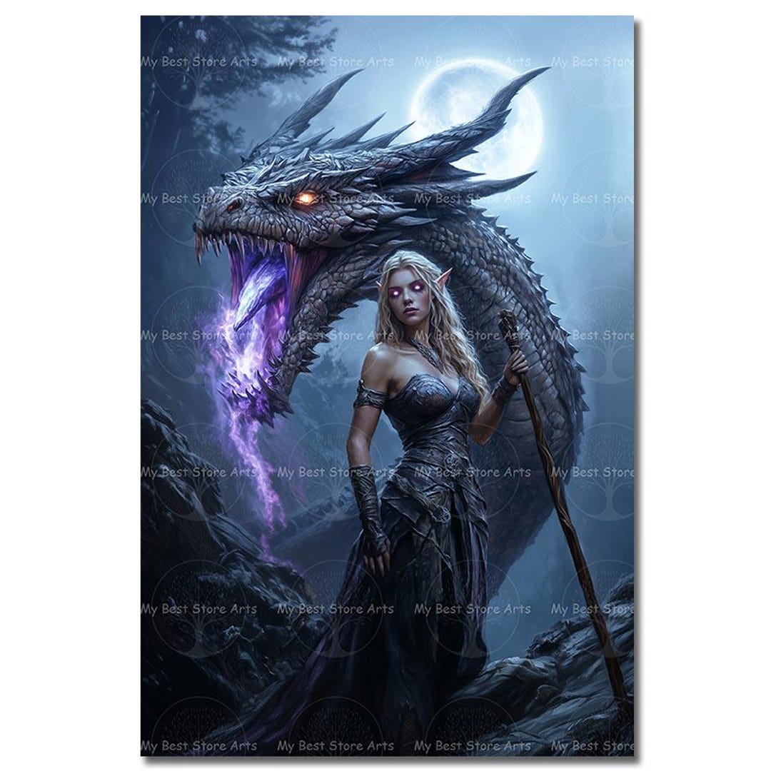 Dragon Mage Art Print - Fantasy Decor, Moody Poster, Folklore Gothic ...