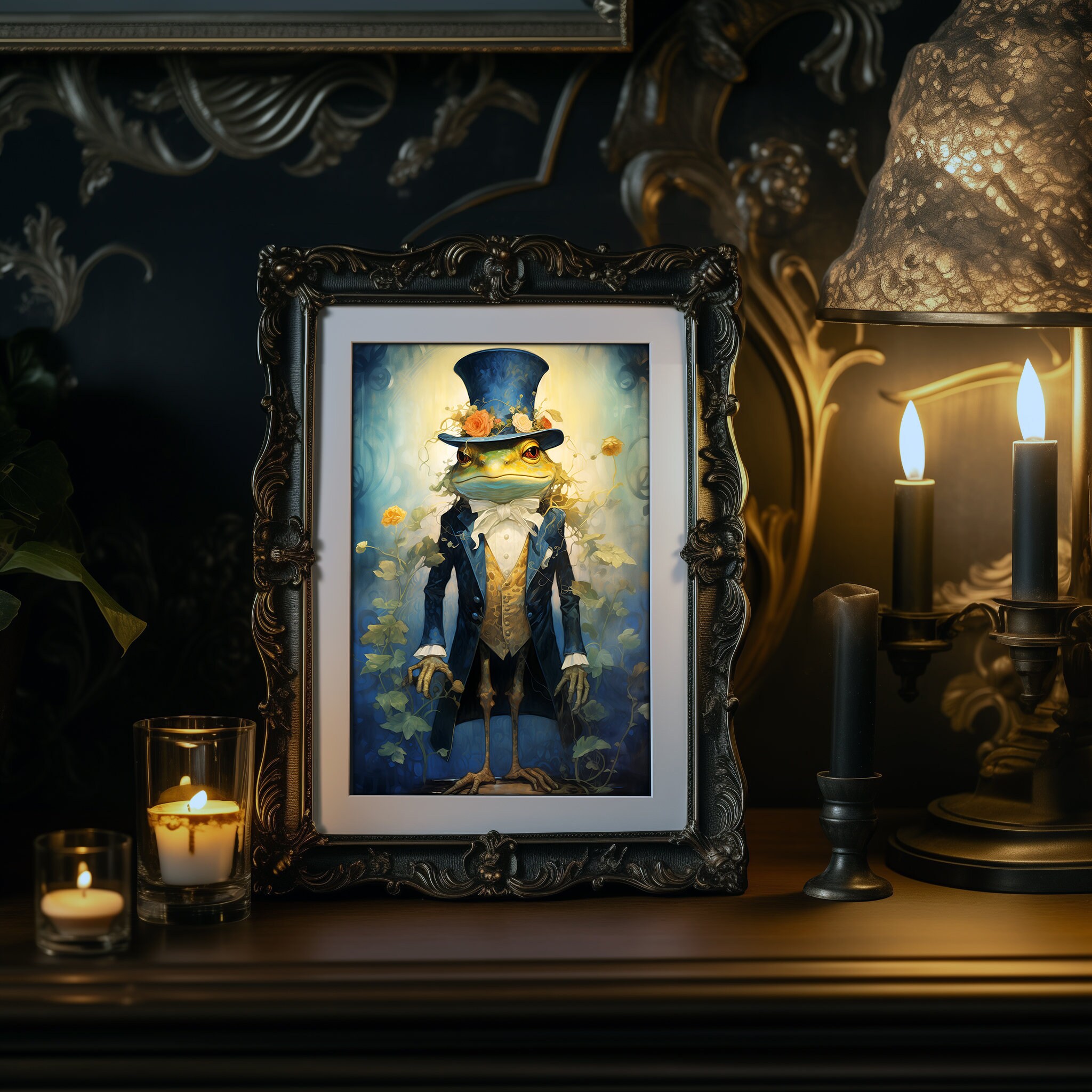 Fancy Frog Art Print, Fantasy Poster, Whimsical Frog Painting, Surreal ...