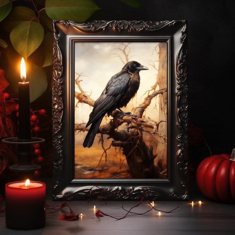 Crow Art Print, Fantasy Wall Decor, Dark Academia, Gothic Crow Picture ...