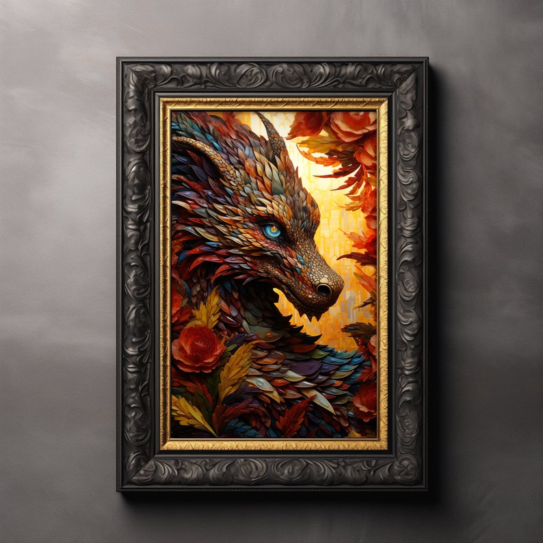 Autumn Dragon Art Print Fantasy Wall Decor, Whimsical Cottagecore ...