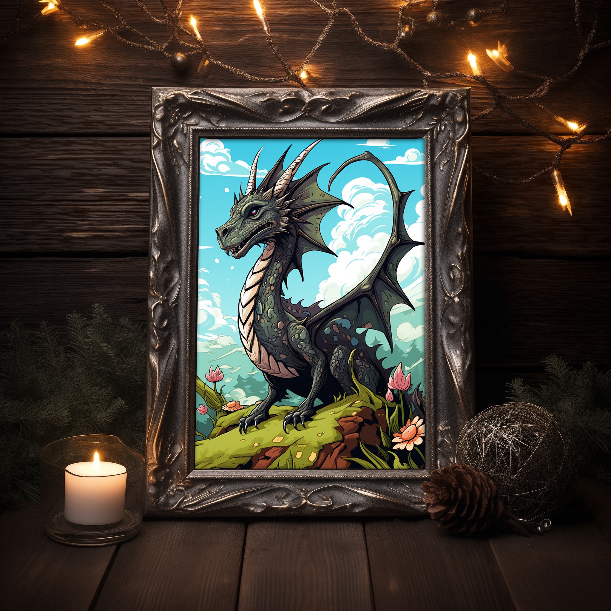 Cute Dragon Art Print, Whimsical Dragon Wall Decor, Colorful Dragon ...