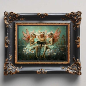 Fairies Reading Book Art Print - Fantasy, Celestial Fae Poster, Cute ...