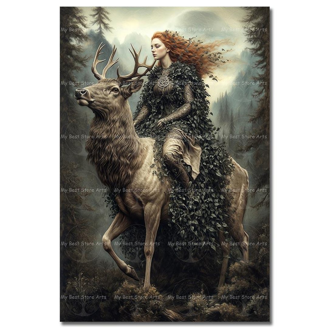 Flidais and Elk Art Print - Witchy Gothic Celtic Picture, Dark Academia ...
