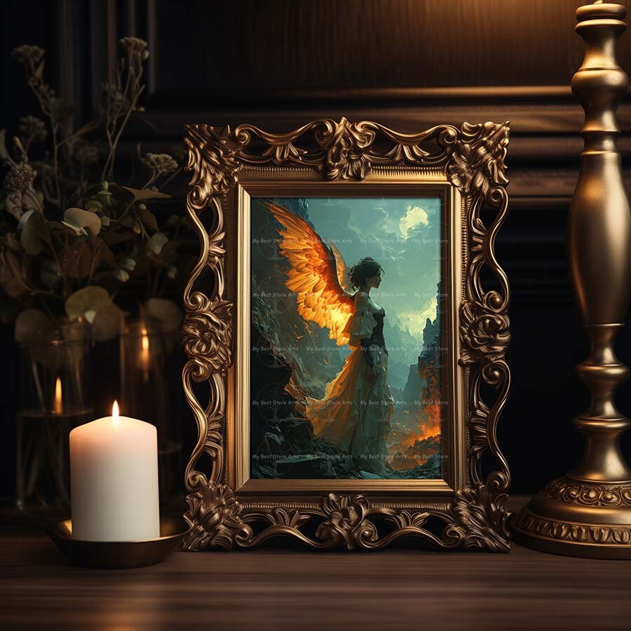 Wings of Fire Art Print Fantasy Poster, Dreamcore Angel, Gothic Surreal ...