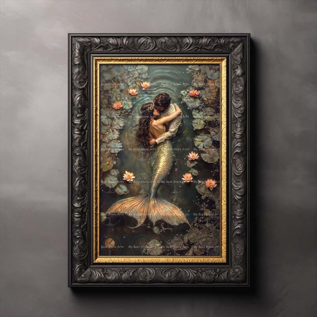 Romantic Siren Pond Art Print Fantasy Mermaid Decor, Fairytale Couple ...
