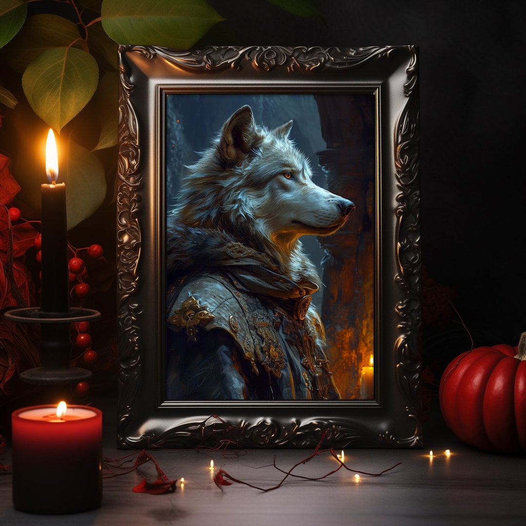 Wolf Mage Art Print Cottagecore Timberwolf Poster, Gothic Home Decor ...