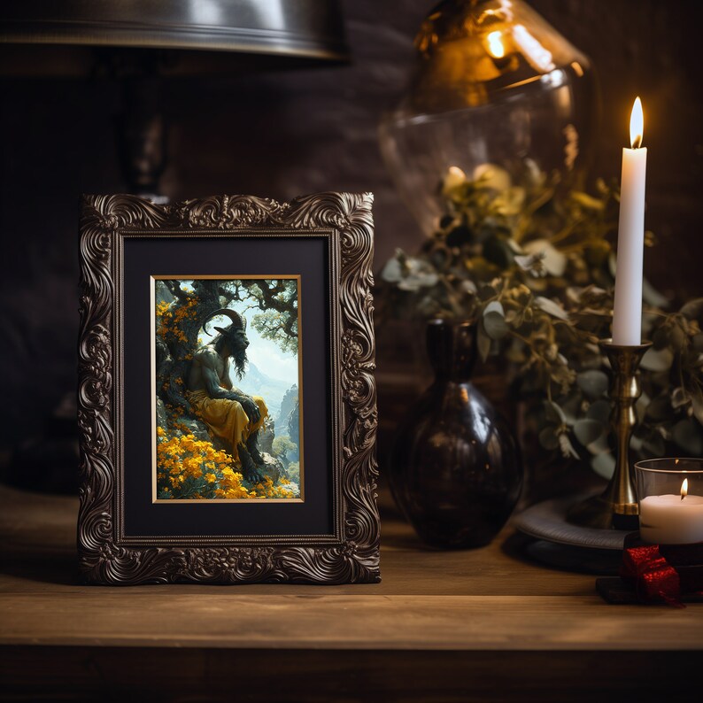 Baphomet and Yellow Flowers Art Print Fantasy Poster, Gothic ...