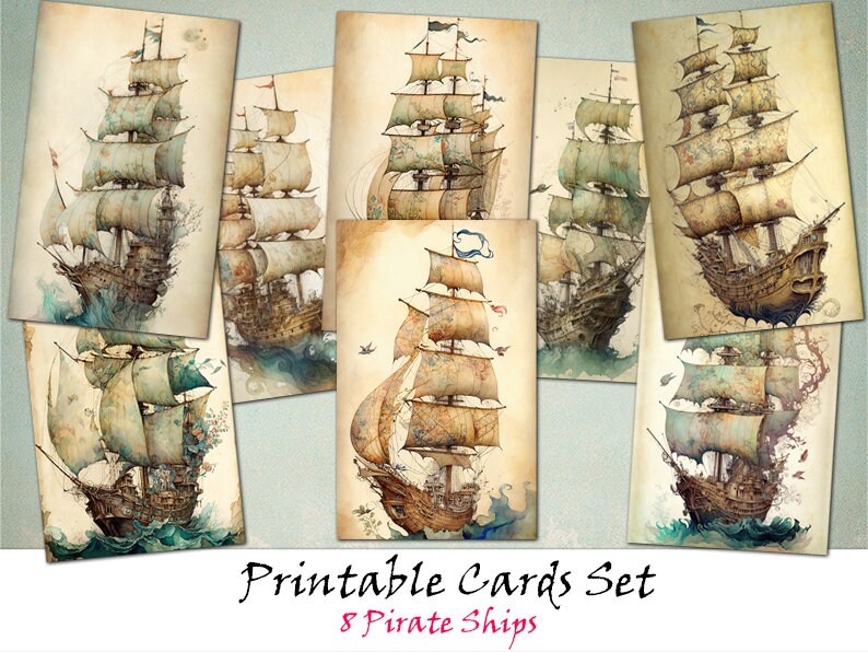 Pirate Ship Cards Junk Journal Digital Download Printable - Etsy