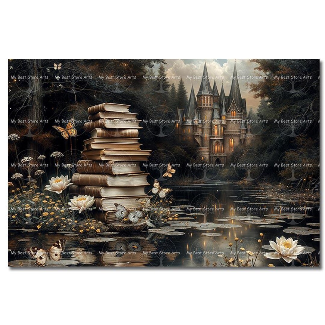 Fairytale Books Art Print - Whimsical Fantasy Poster, Cute Moody Decor ...