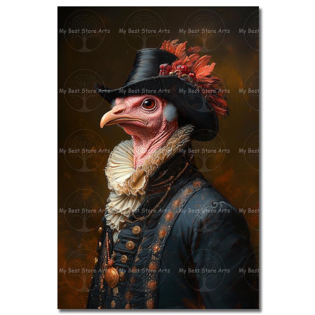 Victorian Turkey Art Print - Cute Animal Decor, Funny Picture, Bird ...