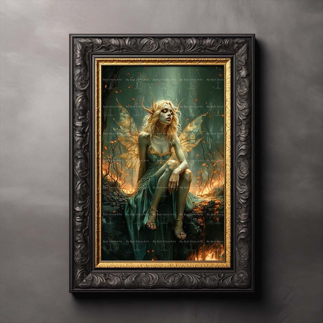 Mischievous Fairy Art Print Fantasy Cottagecore Picture, Spooky Evil ...