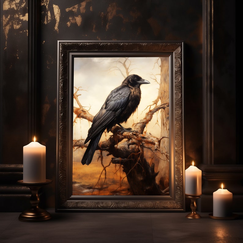 Crow Art Print, Fantasy Wall Decor, Dark Academia, Gothic Crow Picture ...