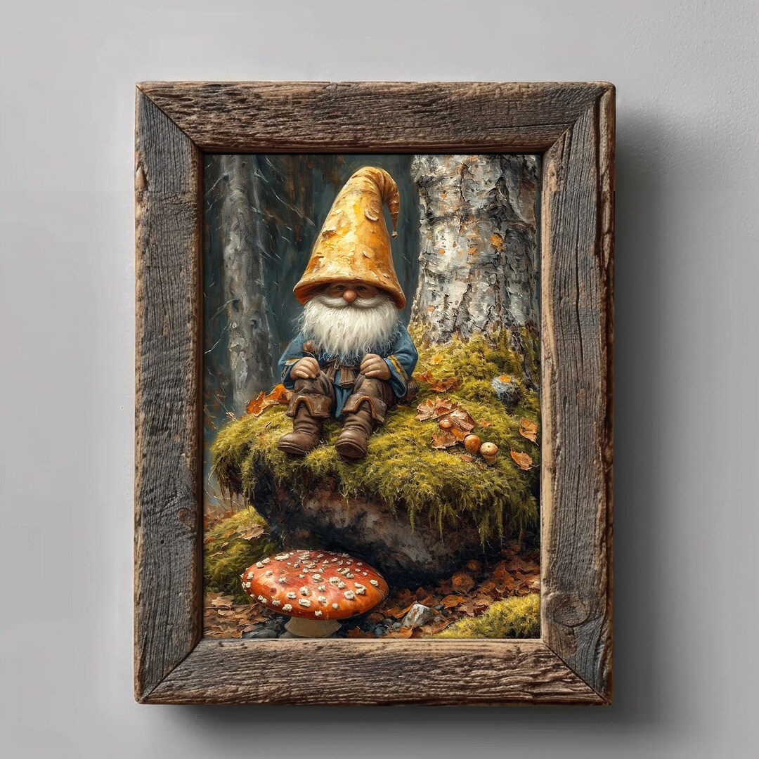 Cute Lucky Gnome Art Print Fantasy Cottagecore Picture, Fairy Forest ...