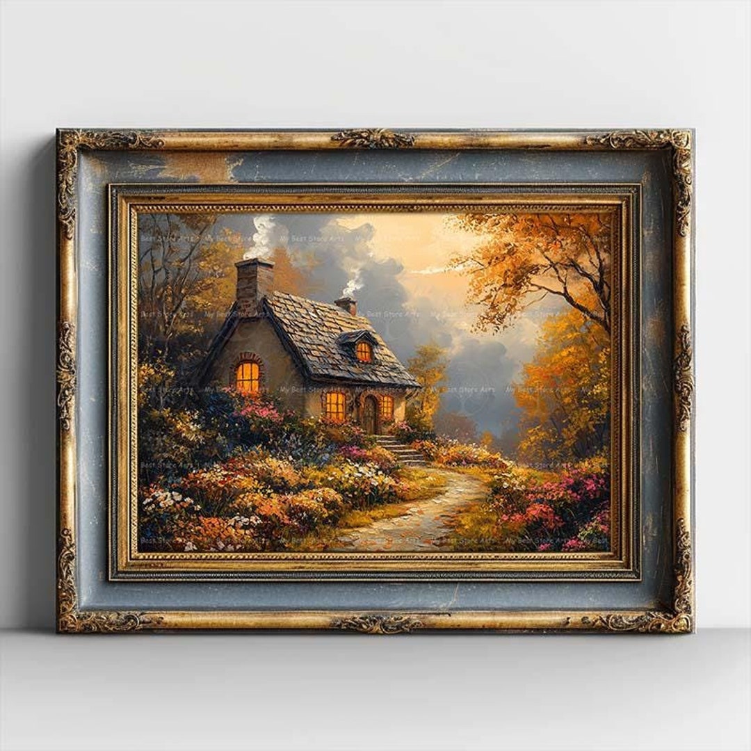 Cottage House Art Print - Fantasy Fairytale Wall Decor, Cozy Picture ...
