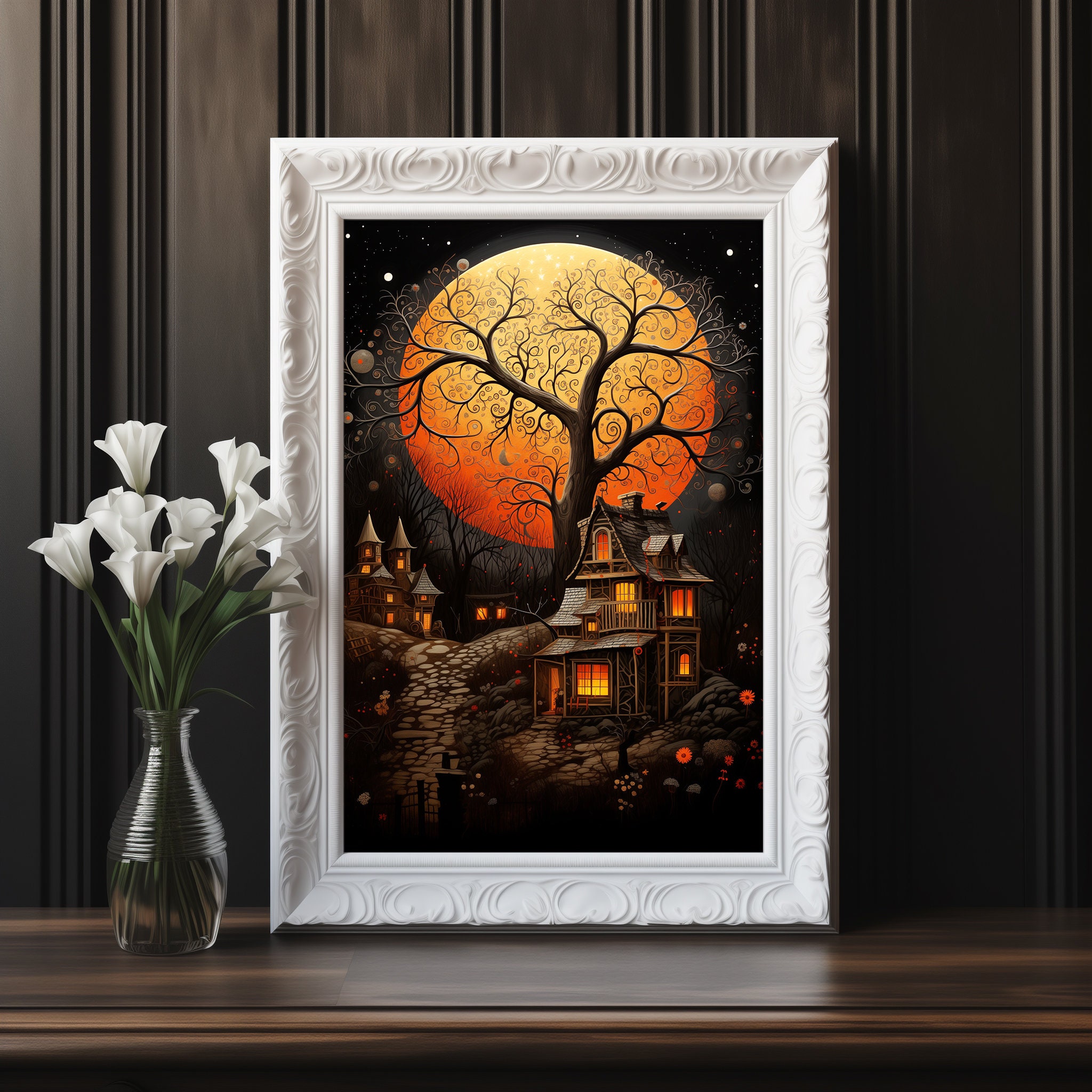 Tree and Moon Fine Art Print, Whimsical Landscape Wall Decor, Fantasy ...