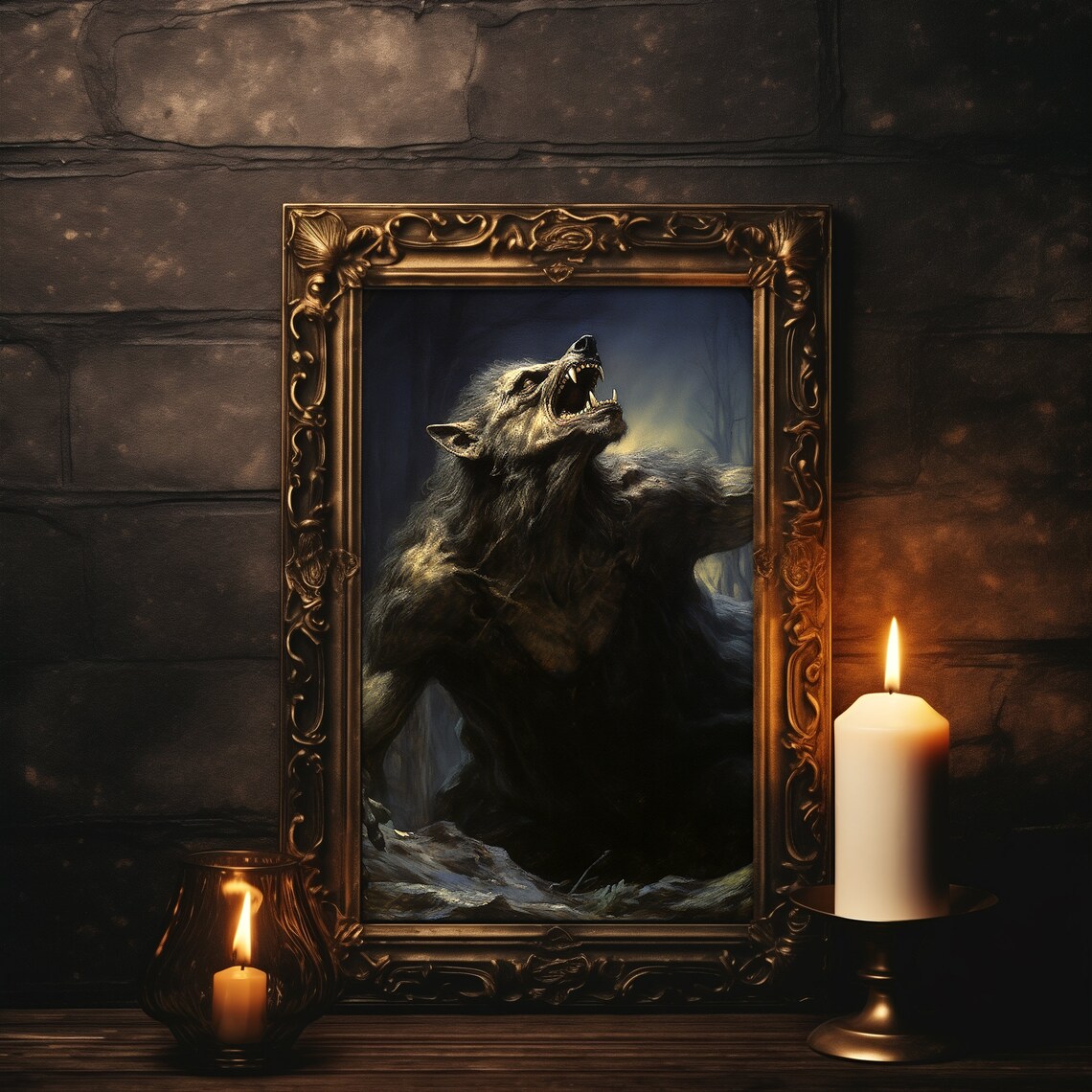Werewolf Art Print, Wolf Poster, Gothic Home Decor, Oil Painting Print ...