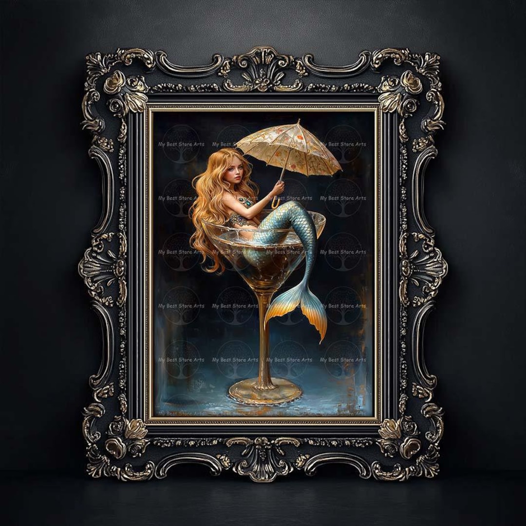 Blue Mermaid in Glass Art Print Fantasy Siren Poster, Cute Funny ...