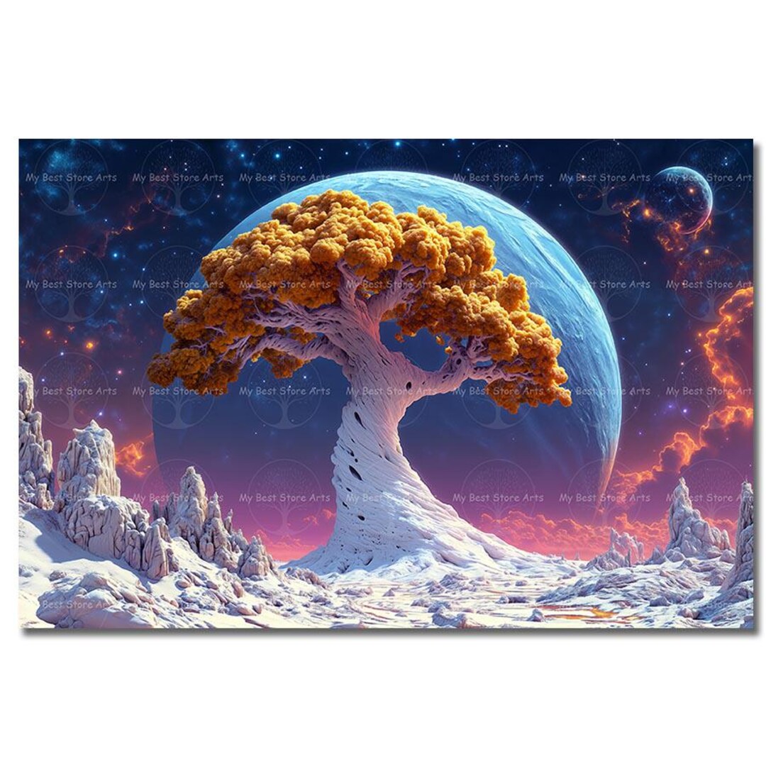 Ethereal Cosmic Tree Art Print - Surreal Fantasy Landscape Wall Decor ...