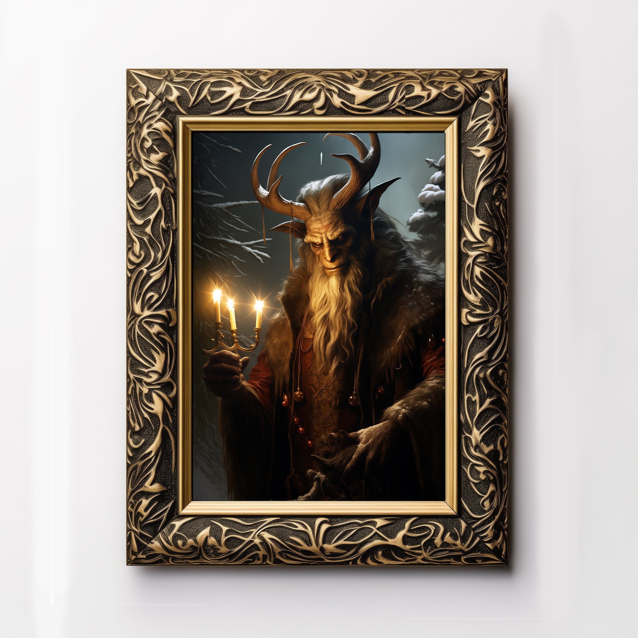 Stag Krampus Fine Art Print, Krampus Christmas Poster, Dark Academia ...
