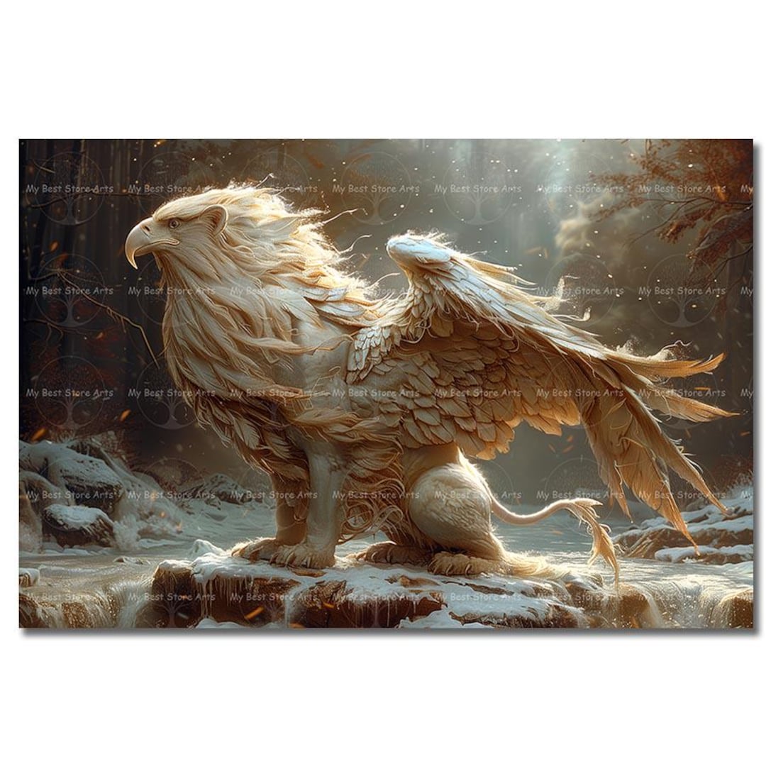 Snow Griffin Art Print - Fantasy Decor, Mythology Lion Eagle, Folklore ...
