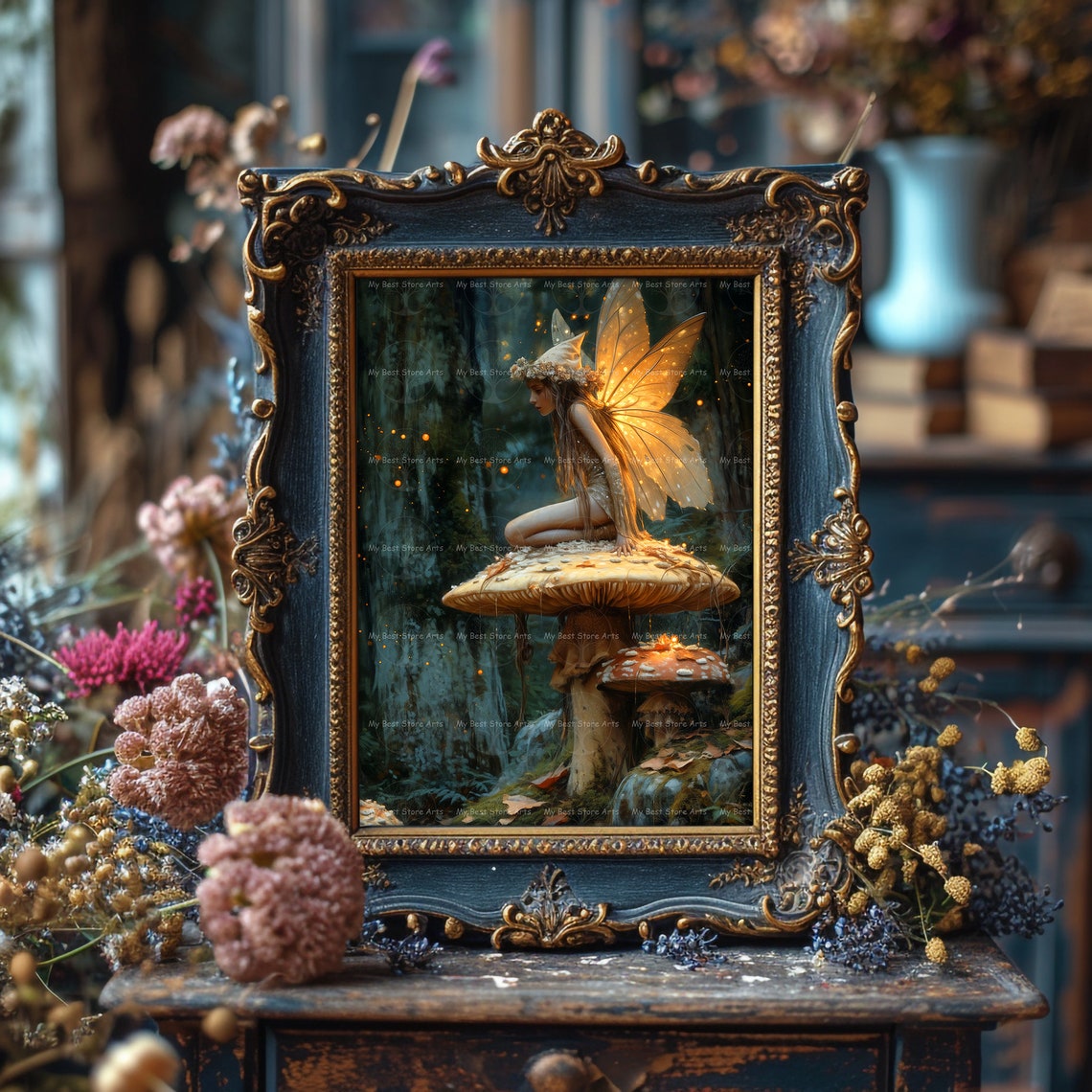 Magical Fairy Art Print Fantasy Cottagecore Picture, Midnight Fae ...