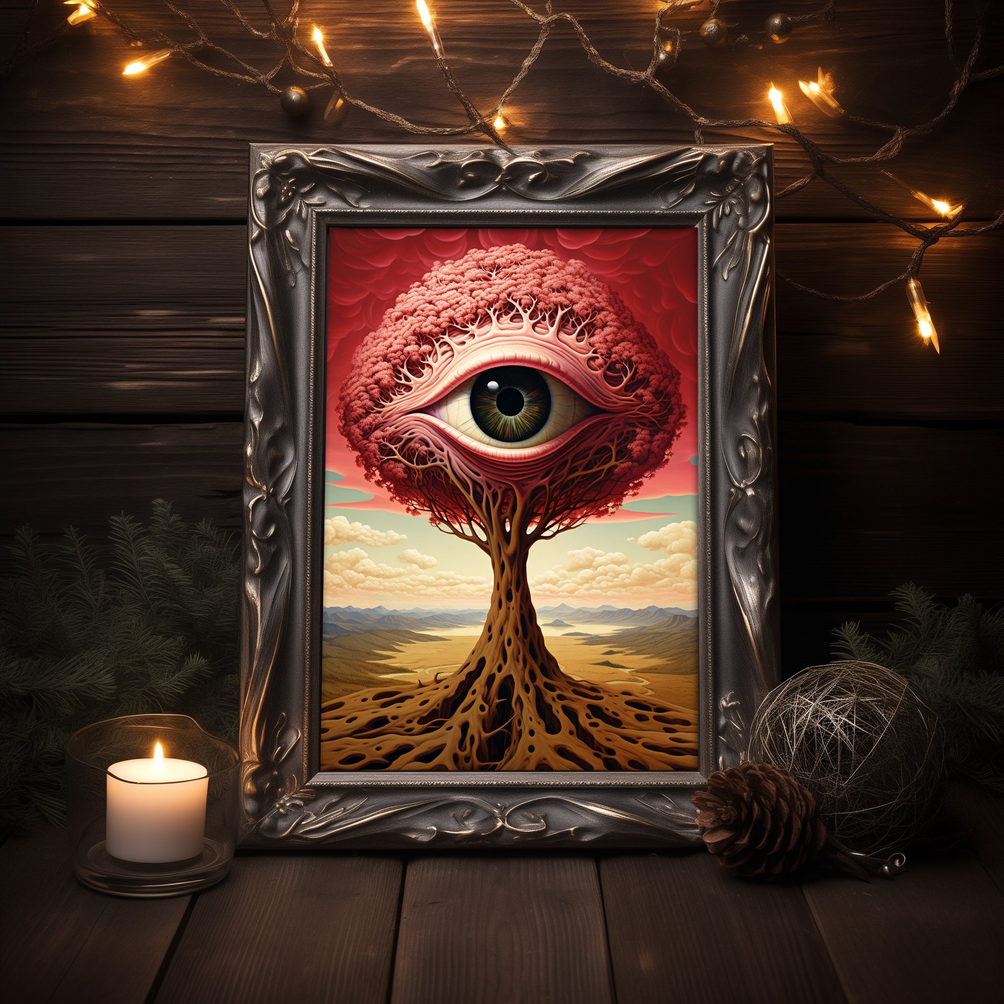 Eye and Tree Surreal Fantasy Print, Dark Academia Wall Decor, Whimsical ...