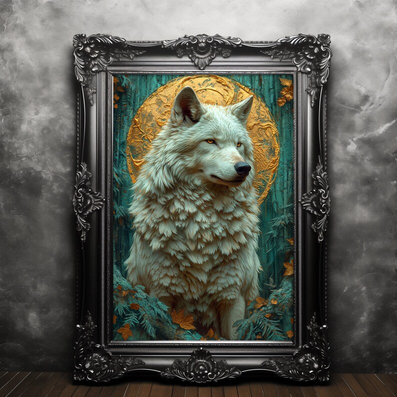 Snow Wolf Art Print Fantasy Poster, Turquoise Gothic Decor, Nature ...