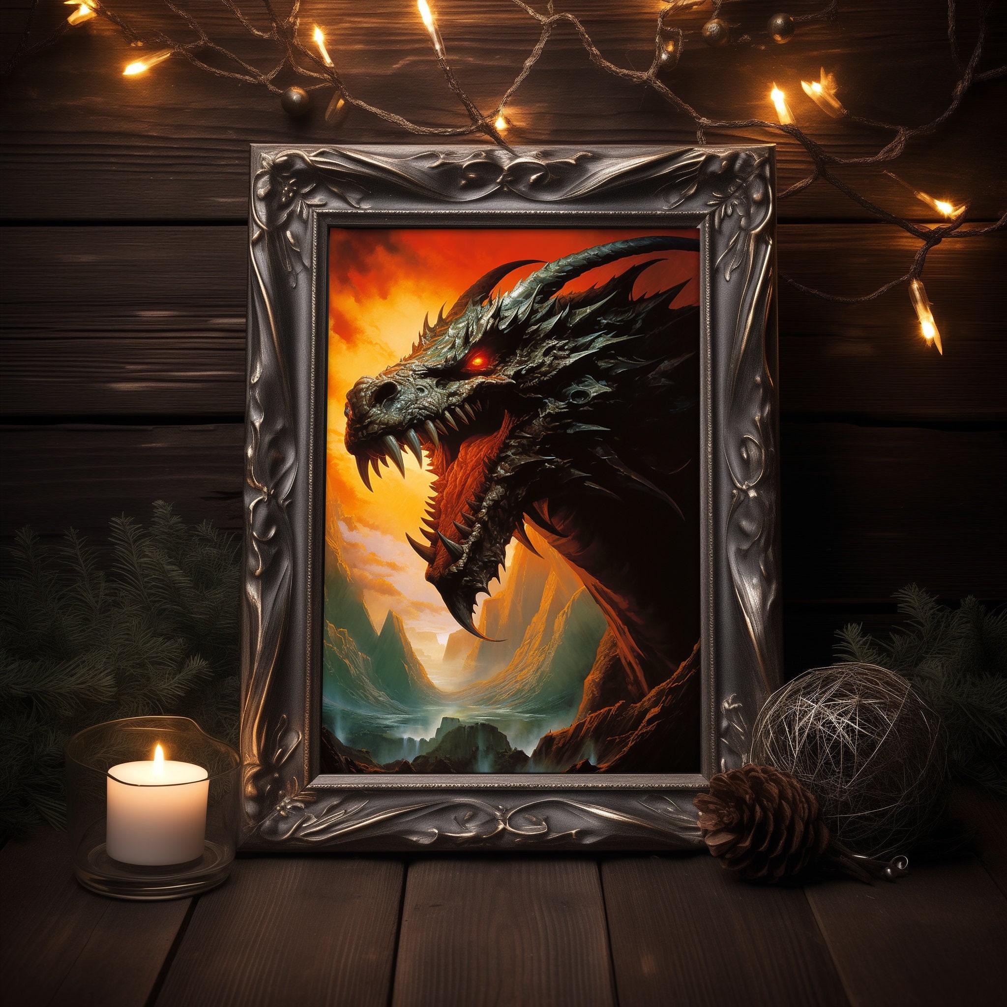 Black Dragon Art Print, Dark Dragon Fine Art Print, Portrait Mythical ...