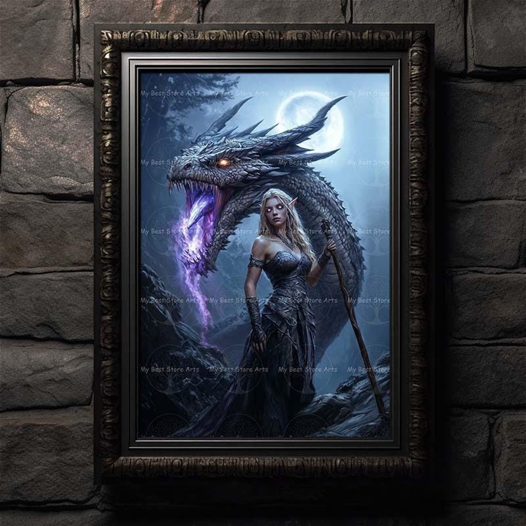 Dragon Mage Art Print - Fantasy Decor, Moody Poster, Folklore Gothic ...
