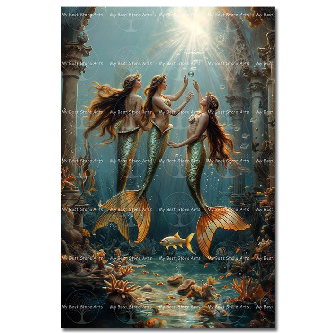 Mermaids and Magic Pearl Art Print - Fairytale Fantasy Wall Decor ...