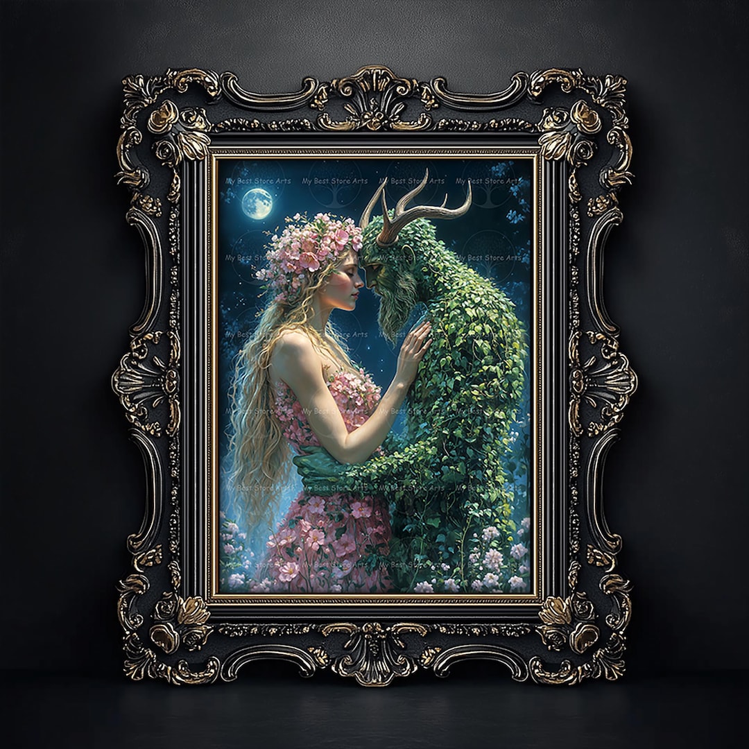 Mystical May Queen and Horned God Art Print - Pagan Beltane Poster ...