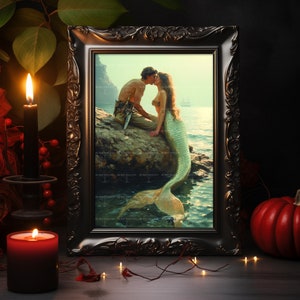 Pirate and Mermaid Art Print Romance Love Poster, Siren Painting ...