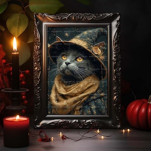 Witchy Cat Fine Art Print Fantasy Gothic Poster, Magical Kitty Decor ...