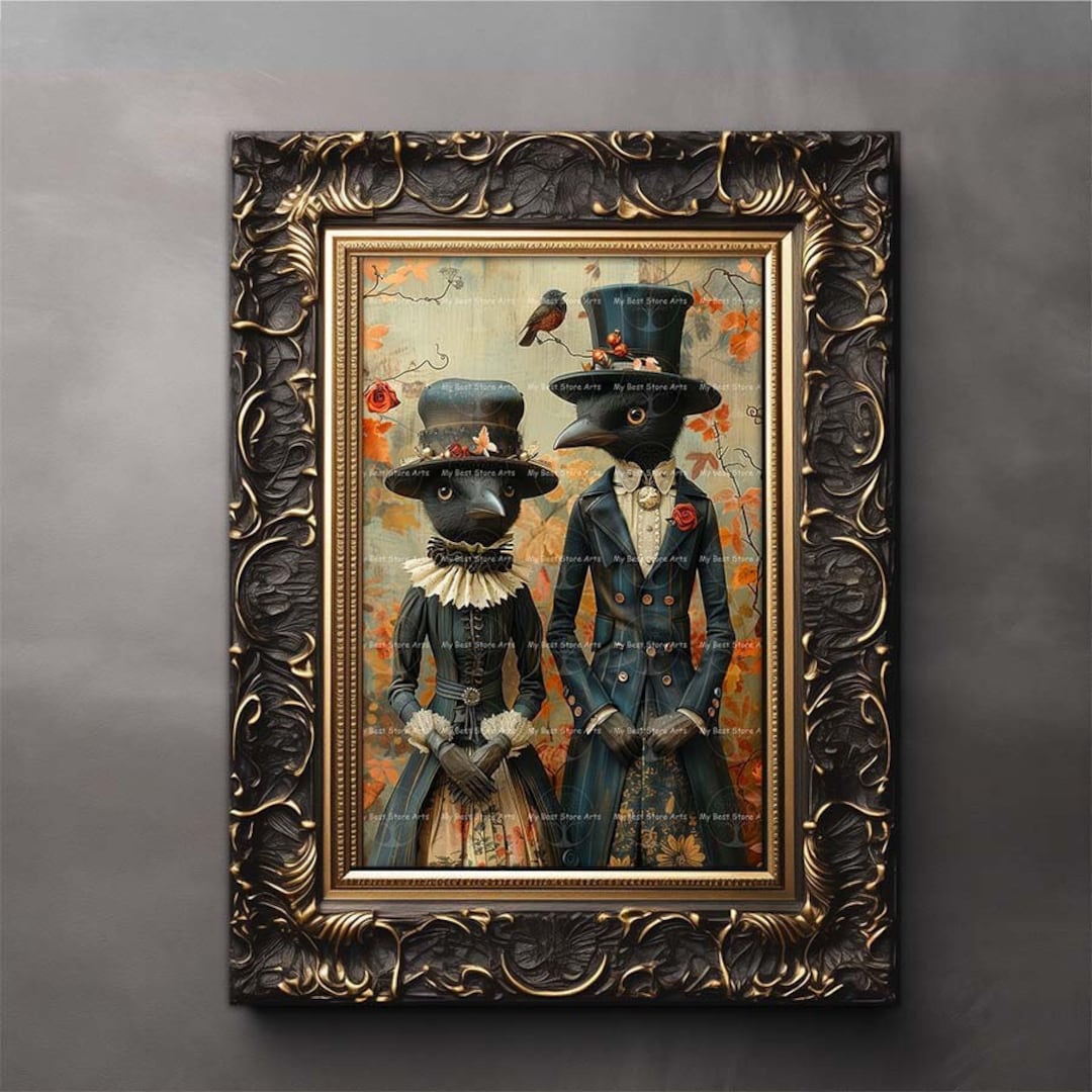 Cute Birds Art Print Cottagecore Poster, Raven Moody Wall Decor, Crow ...