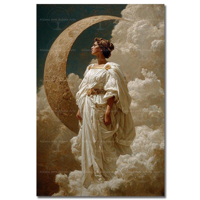 Moon Goddess Art Print - Mystical Selene Wall Decor, Esoteric Picture ...