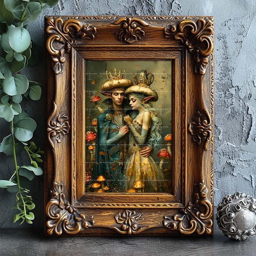 Cute Mushroom Fae Couple Art Print Fantasy Cottagecore Picture, Elf ...