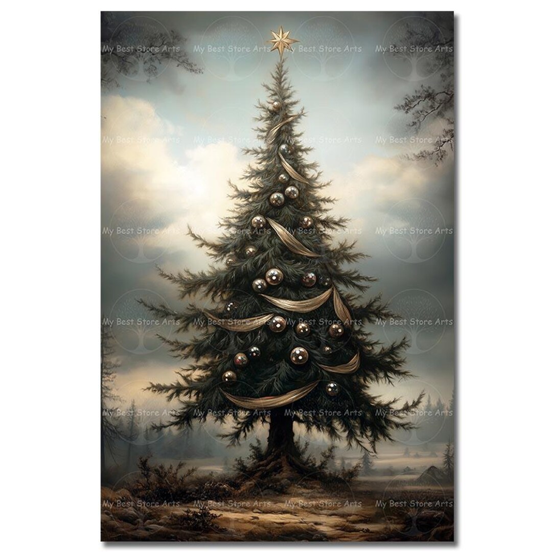 Moody Christmas Tree Art Print - Cute Wall Decor, Fantasy Picture ...
