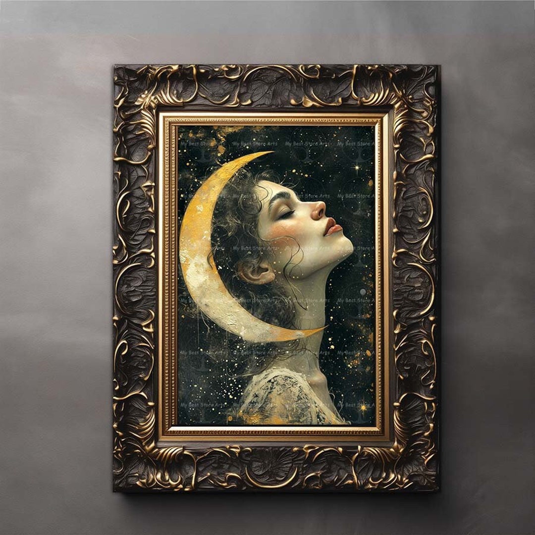 Woman and the Crescent Moon Art Print - Gothic Fantasy Wall Decor ...