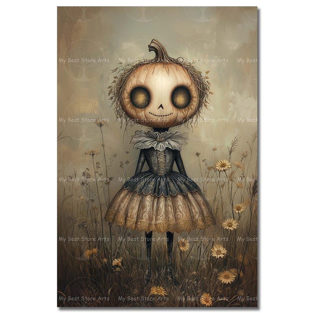 Spooky Pumpkin Lady Art Print - Witchy Cute Picture, Dark Academia ...