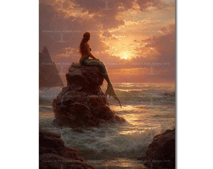 Art PRINT - Midnight Mermaids Sirens Dark Blue Foggy Night Ship Sailing ...