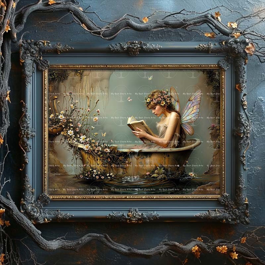 Cute Fairy in Bathtub Art Print - Cottagecore Fantasy Wall Decor, Moody ...