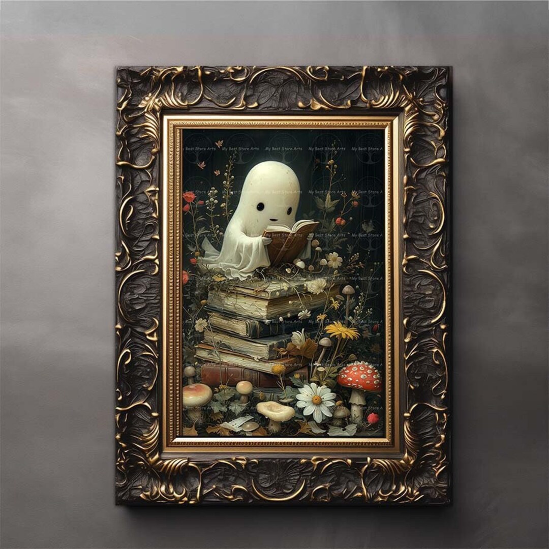 Ghost Reading a Book Art Print - Witchy Dark Academia, Halloween Home ...