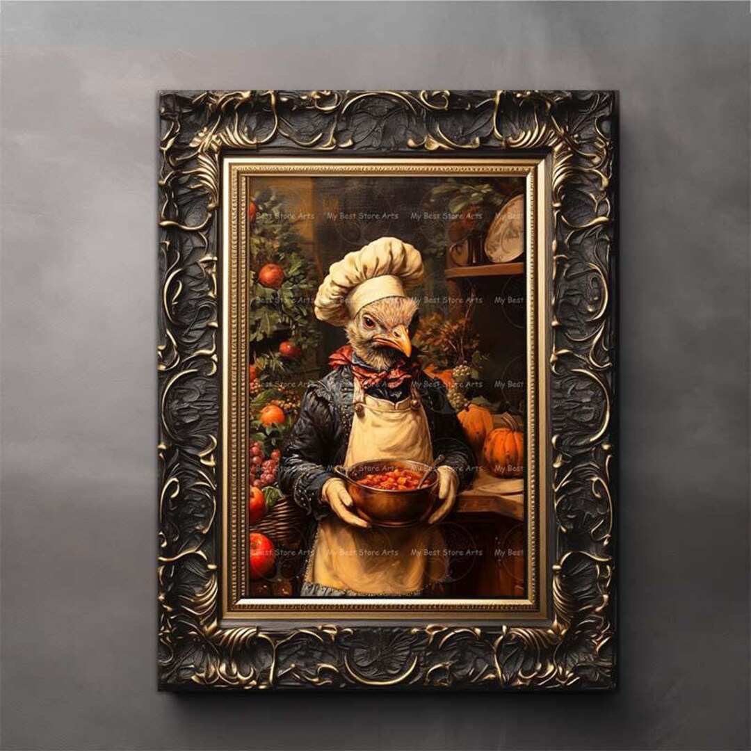 Turkey Chef Art Print - Cute Animal Decor, Funny Picture, Kitchen ...