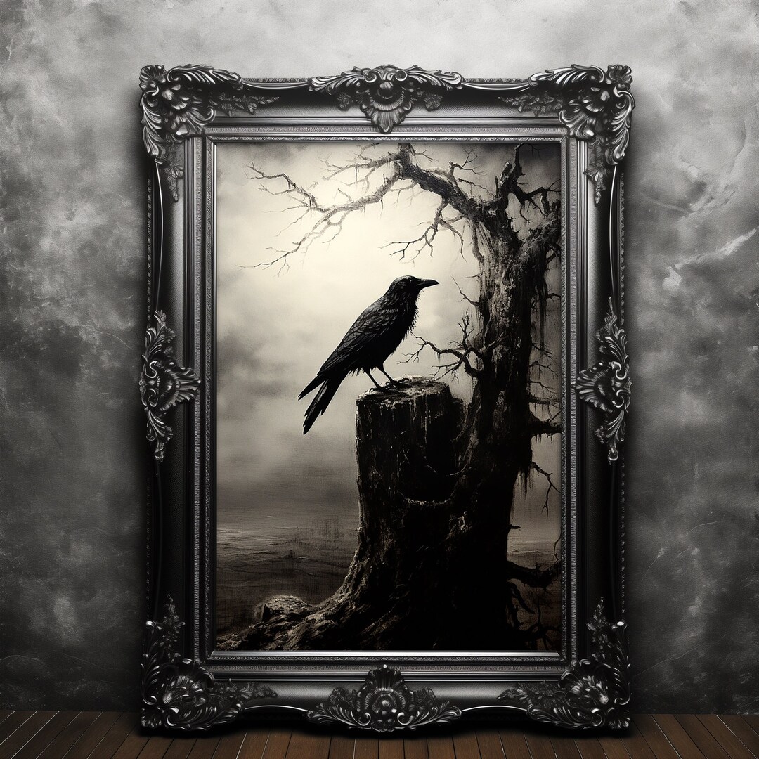 Sinister Crow Art Print - Gothic Fantasy Poster, Halloween Bird Picture ...